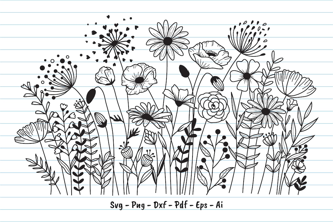 Wildflower Svg Files, Flower Svg, Blooming Wildflowers Svg, Botanical ...
