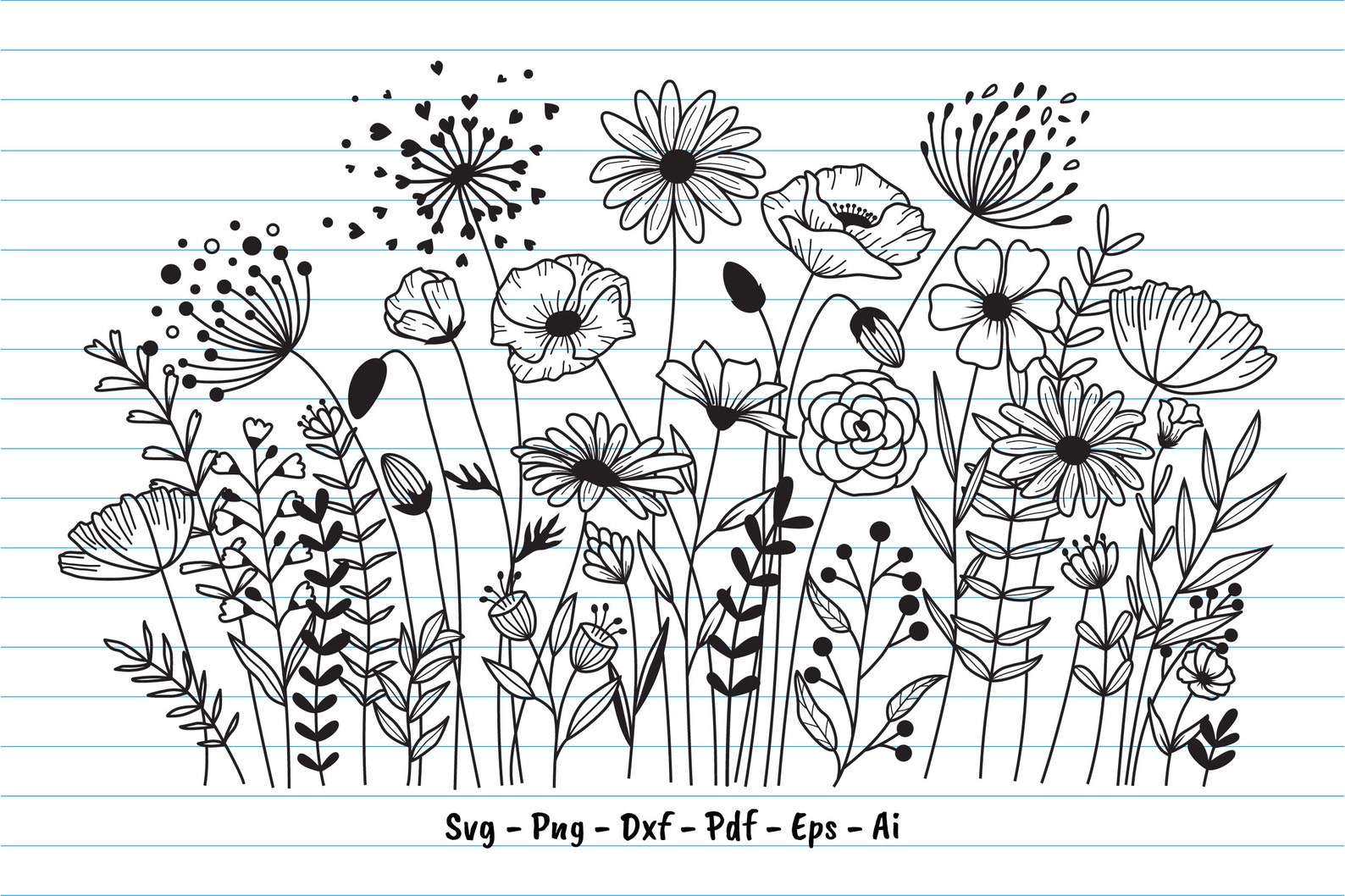 Wildflower Svg Files, Flower Svg, Blooming Wildflowers Svg, Botanical ...