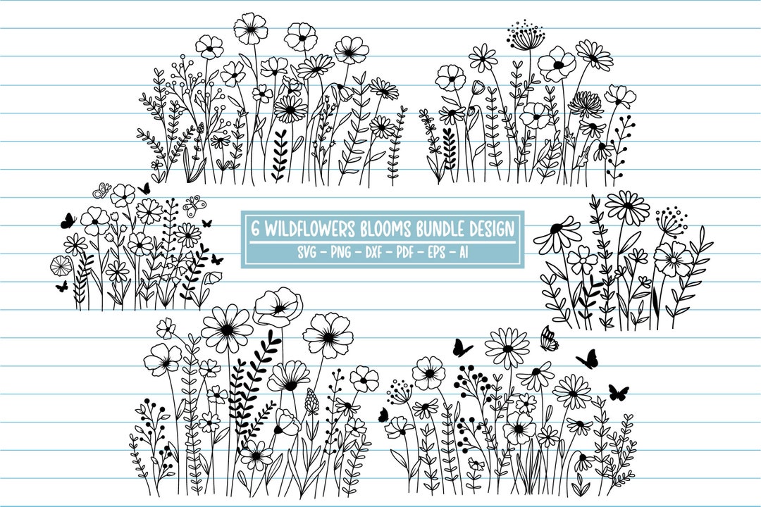 6 Wildflower Svg Bundle, Wildflower Svg, Flower Meadow Svg, Spring ...