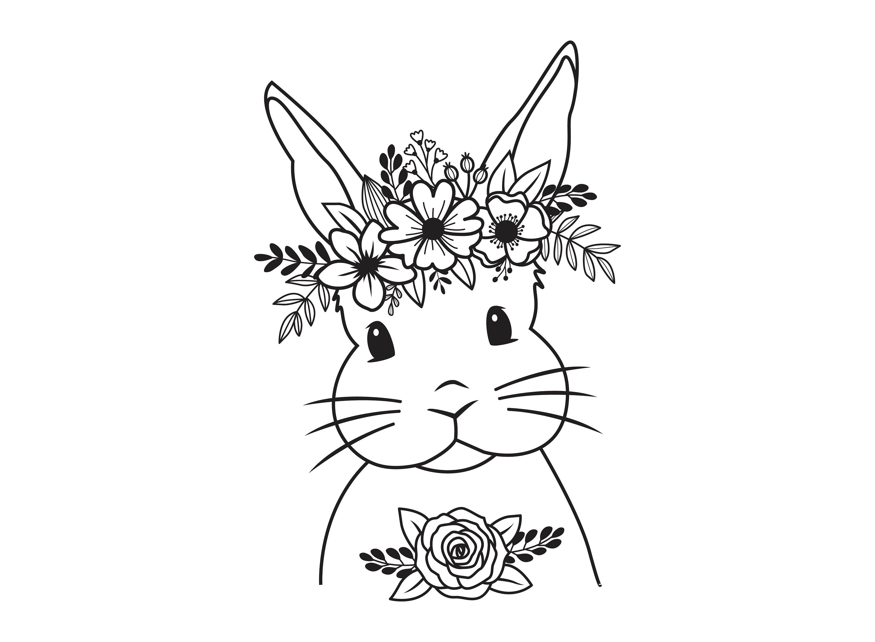Rabbit Flower Svg Easter Rabbit Svg Rabbit With Flower Crown | Etsy