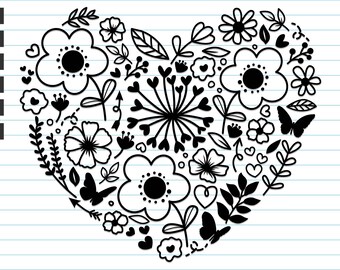 Flower Heart Svg, Heart Flower Svg Design, Flower Svg, Love Svg, Floral ...