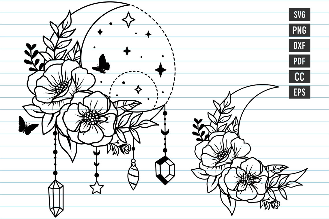 Flower Moon Svg Crescent Moon Svg Flower Svg Floral Moon | Etsy