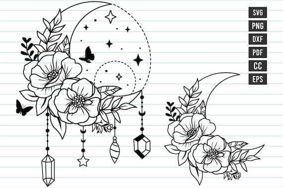 Flower Moon Svg Crescent Moon Svg Flower Svg Floral Moon | Etsy