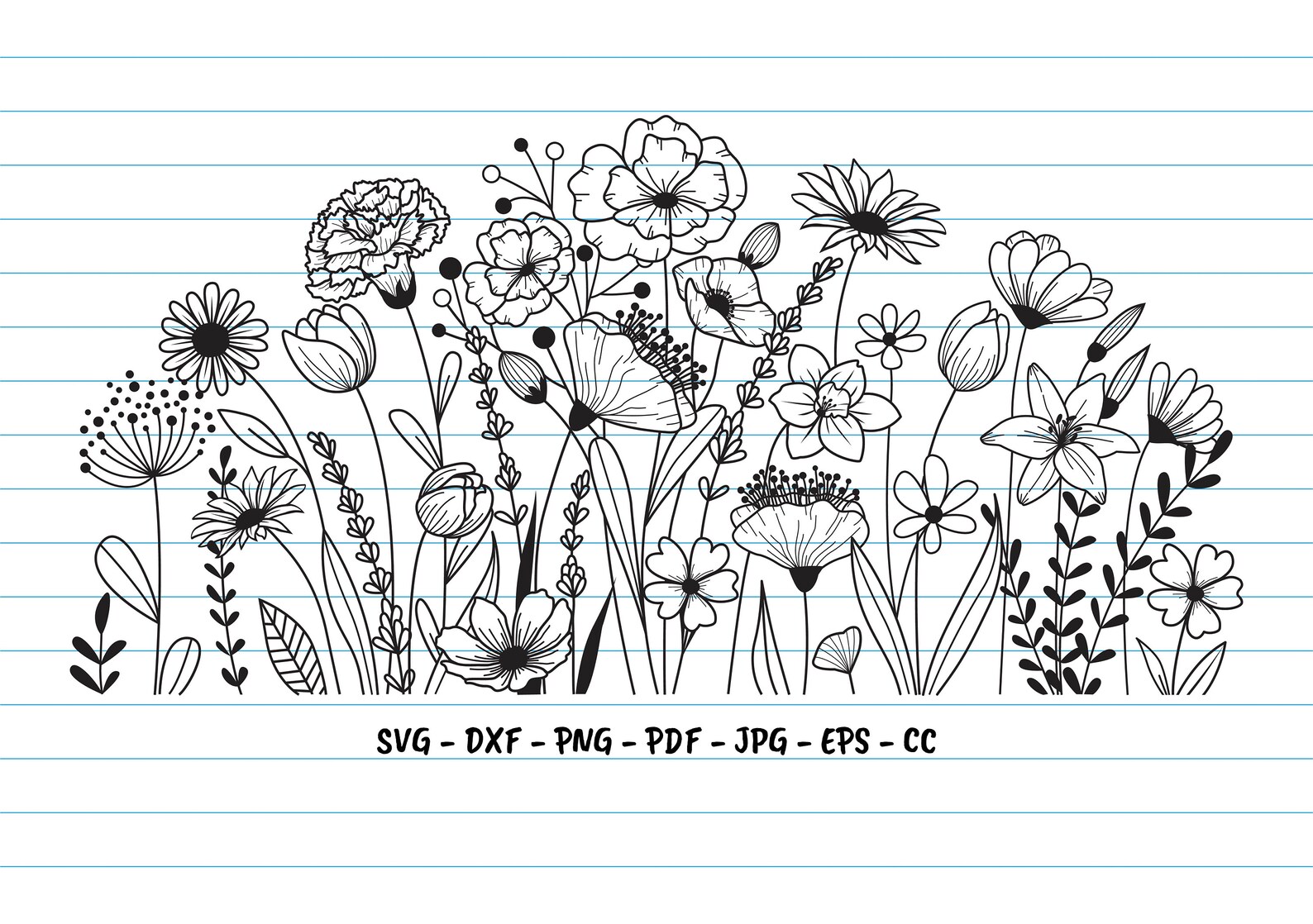 Flower Svg Wildflower Svg Hand Drawn Blooming Wildflower - Etsy UK