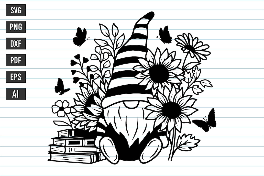 Flower Gnome Svg, Gnome With Sunflower Svg Files, Book Gnome Svg, Gnome ...