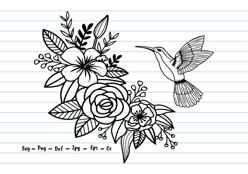 Flower Svg Bird Hummingbird Flower Svg Hummingbird and | Etsy