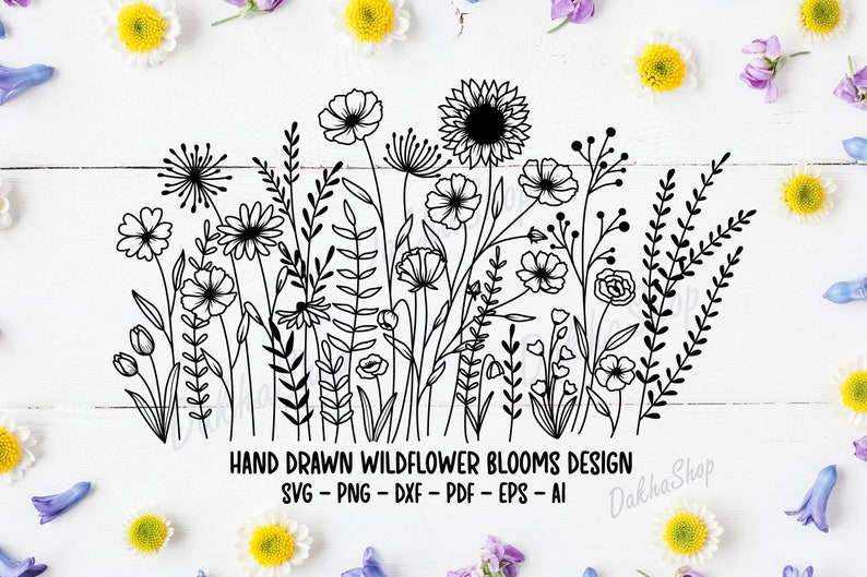 Wildflower Svg, Flower Meadow Svg, Flower Svg Files, Flower Line Art ...