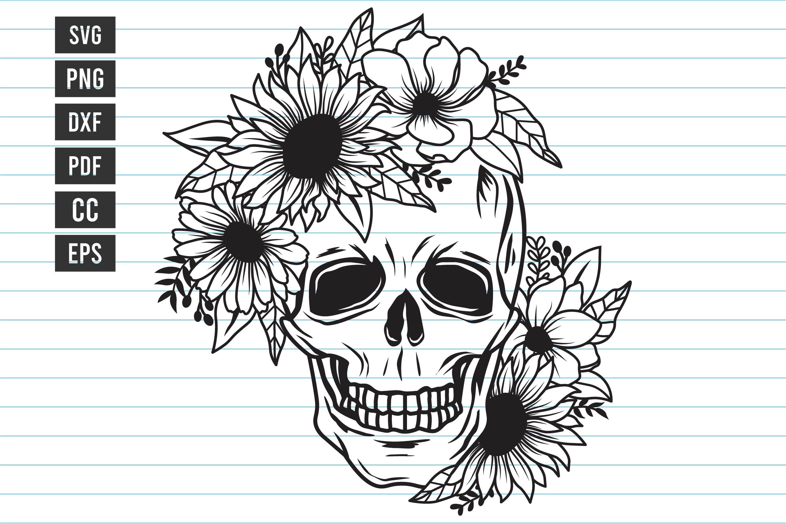 Flower Skull Svg Sunflower Skull Svg Skull With Flower Svg Etsy Finland