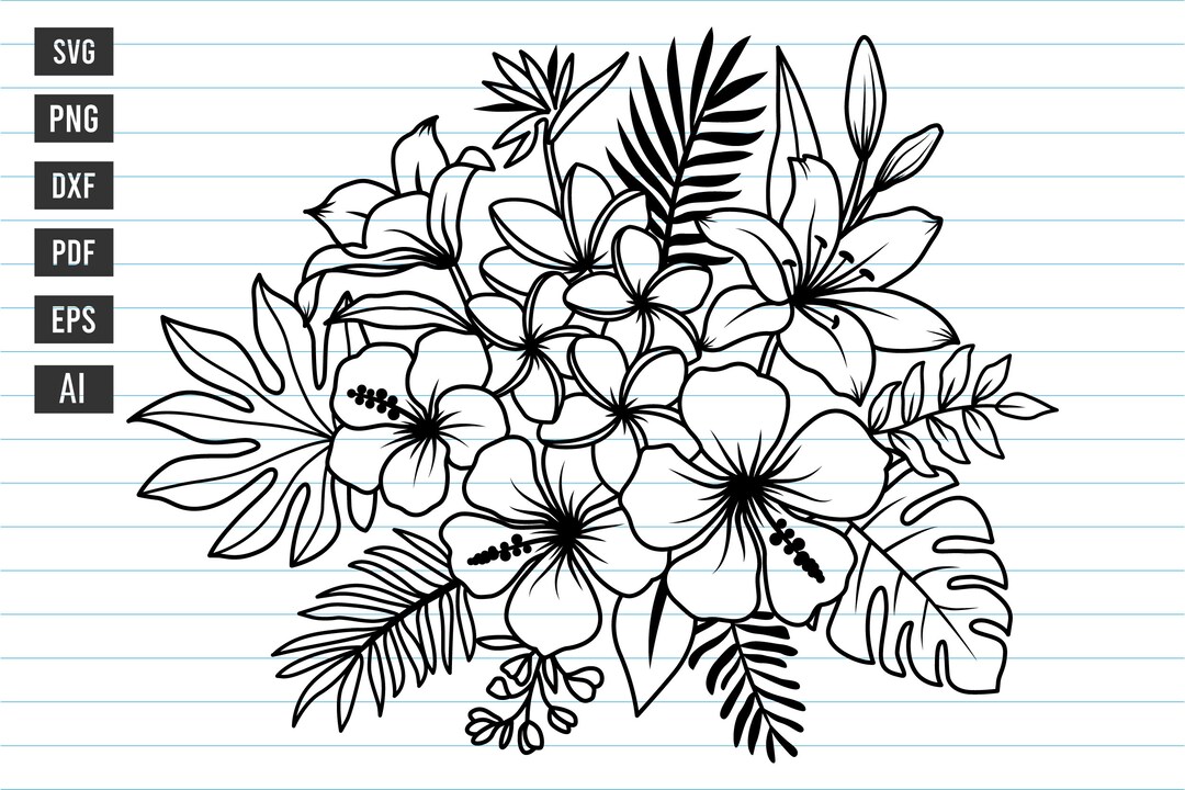 Tropical Flower Svg, Tropical Leaves Svg, Hibiscus Svg, Flower Svg ...