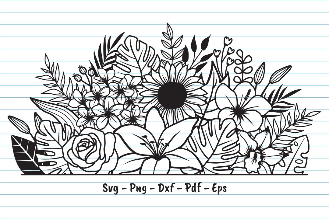 Flower Border Svg, Flower Svg, Tropical Flower and Leaf Split Svg ...