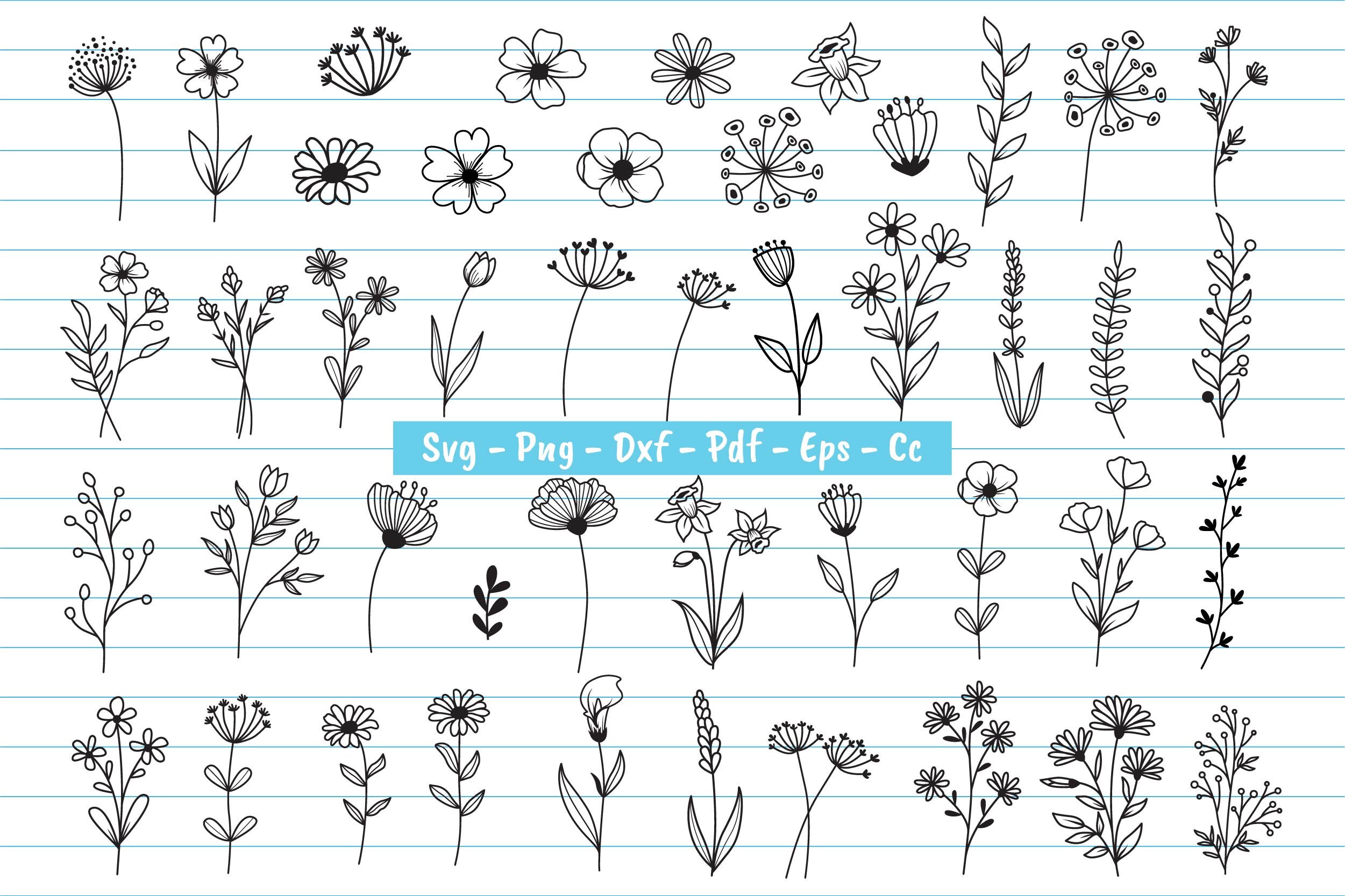 45 Flower Svg, Flower Svg Bundle, Wildflower Svg, Floral Svg, Botaniacl ...