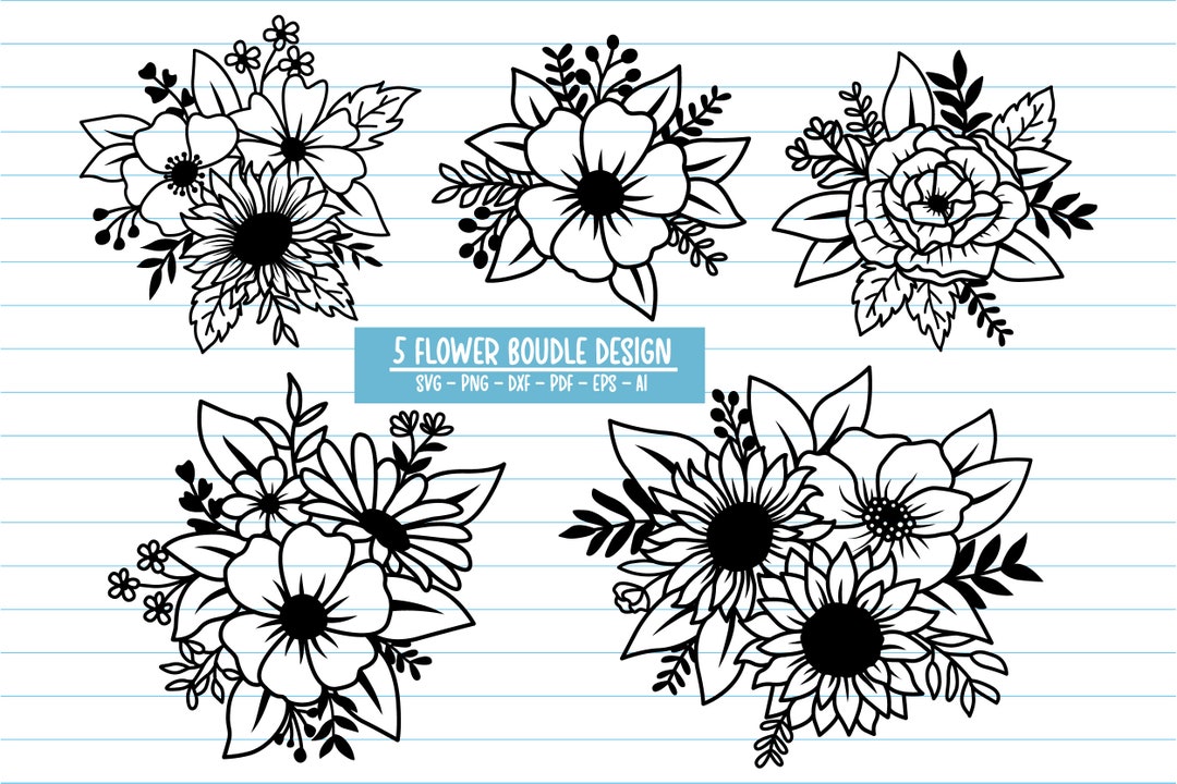 5 Flower Svg, Flower Bundle Svg, Flower Bouquet Svg, Flower Decoration ...