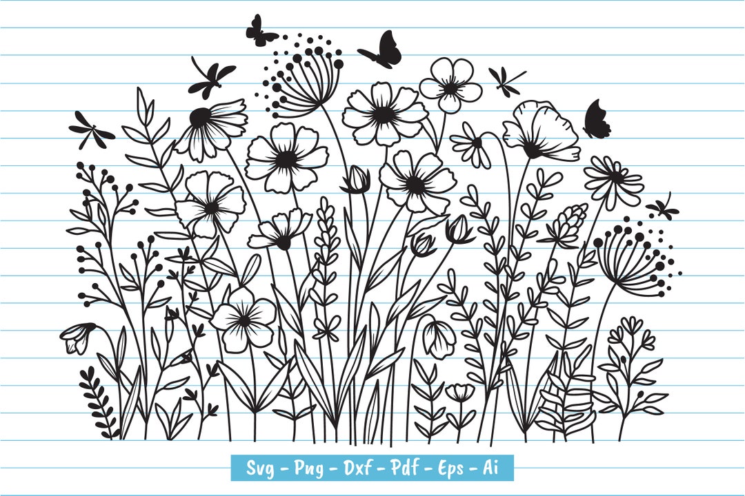 Wildflower Svg Files, Flower Svg, Wildflower Blooms Svg, Flower Meadow ...