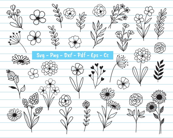 34 Flowers Svg Flower Svg Bundle Hand Drawn Flowers and - Etsy