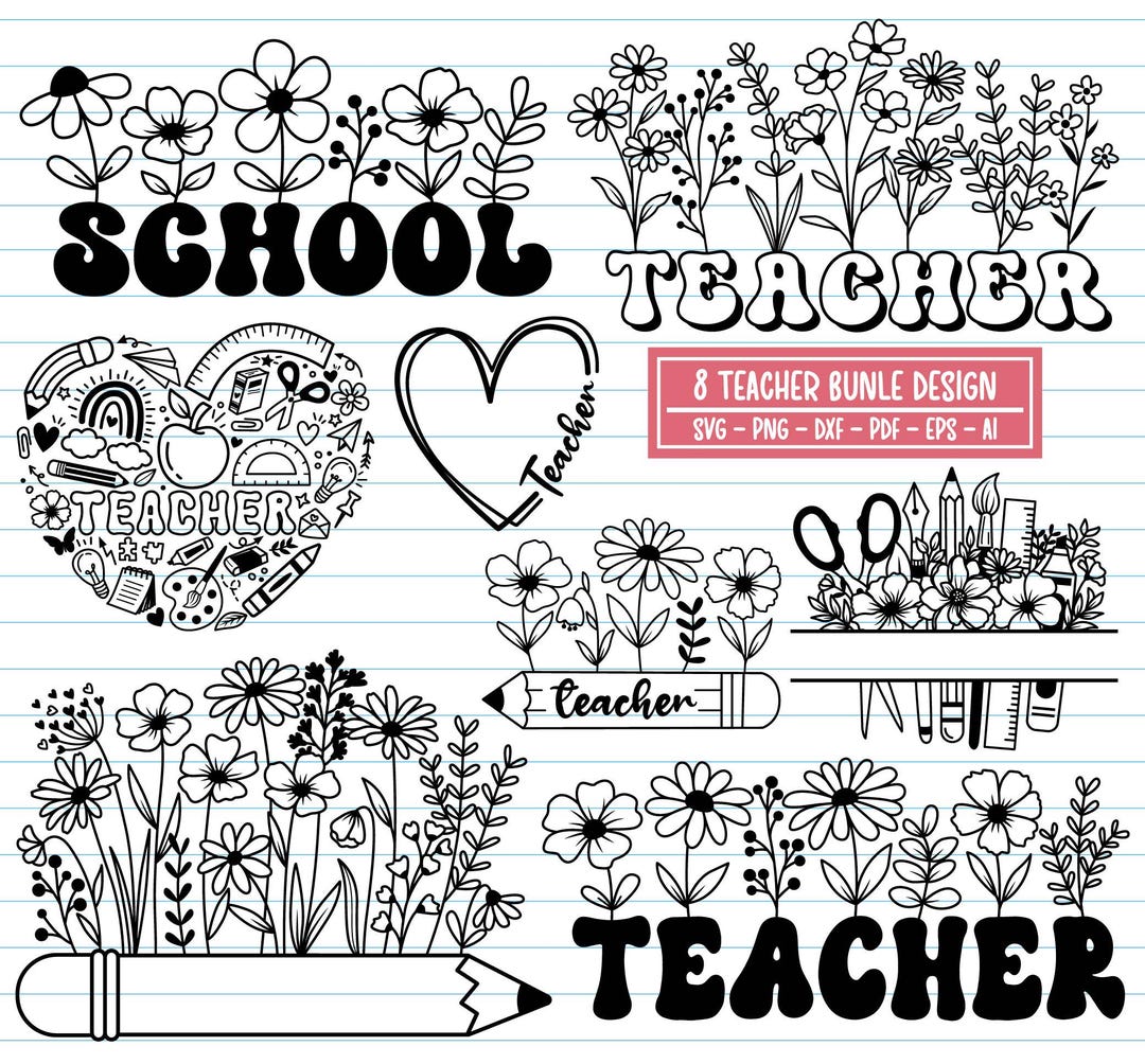 Floral Teacher SVG Bundle: Back to School Designs (digital Download) - Etsy