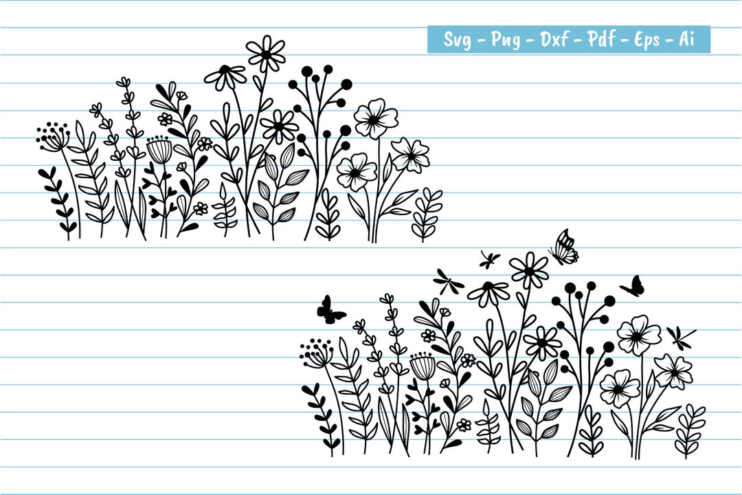 Flower Meadow Svg, Flower Svg Files, Wildflower Svg, Flower Clipart ...