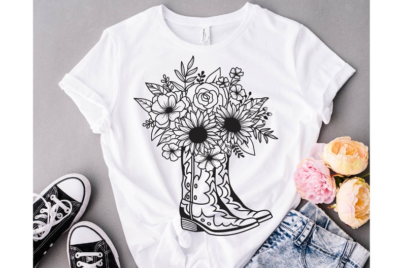 Cowboy Boots With Flower Svg Cowboy Boots Svg Flower Svg Cut - Etsy