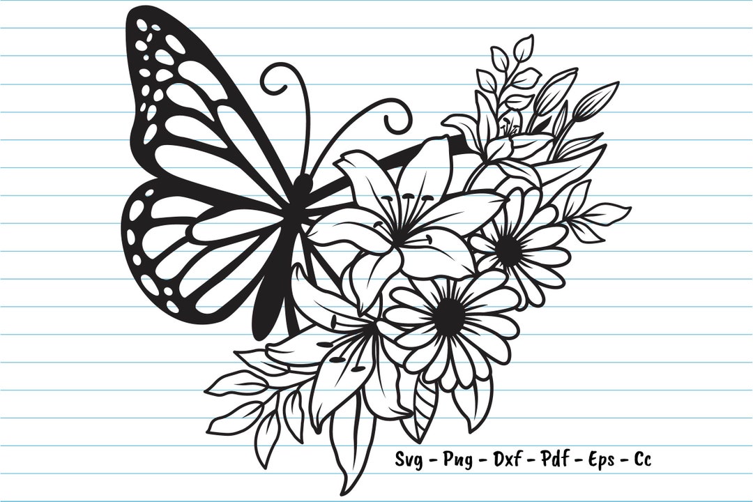 Flower Butterfly Svg, Butterfly Svg Files, Butterfly Flower Svg ...