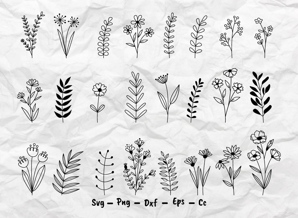 Flower Svg Wildflower Svg Flowers and Leaf Botanital Element - Etsy