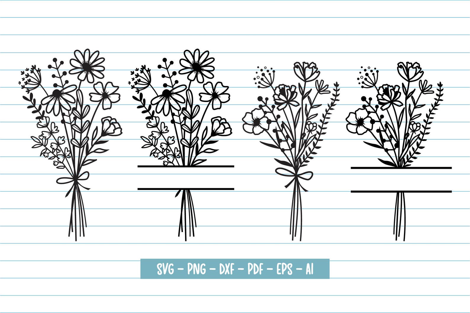 Flower Svg Files, Flower Svg Bundle, Flower Split Svg, Split Floral ...