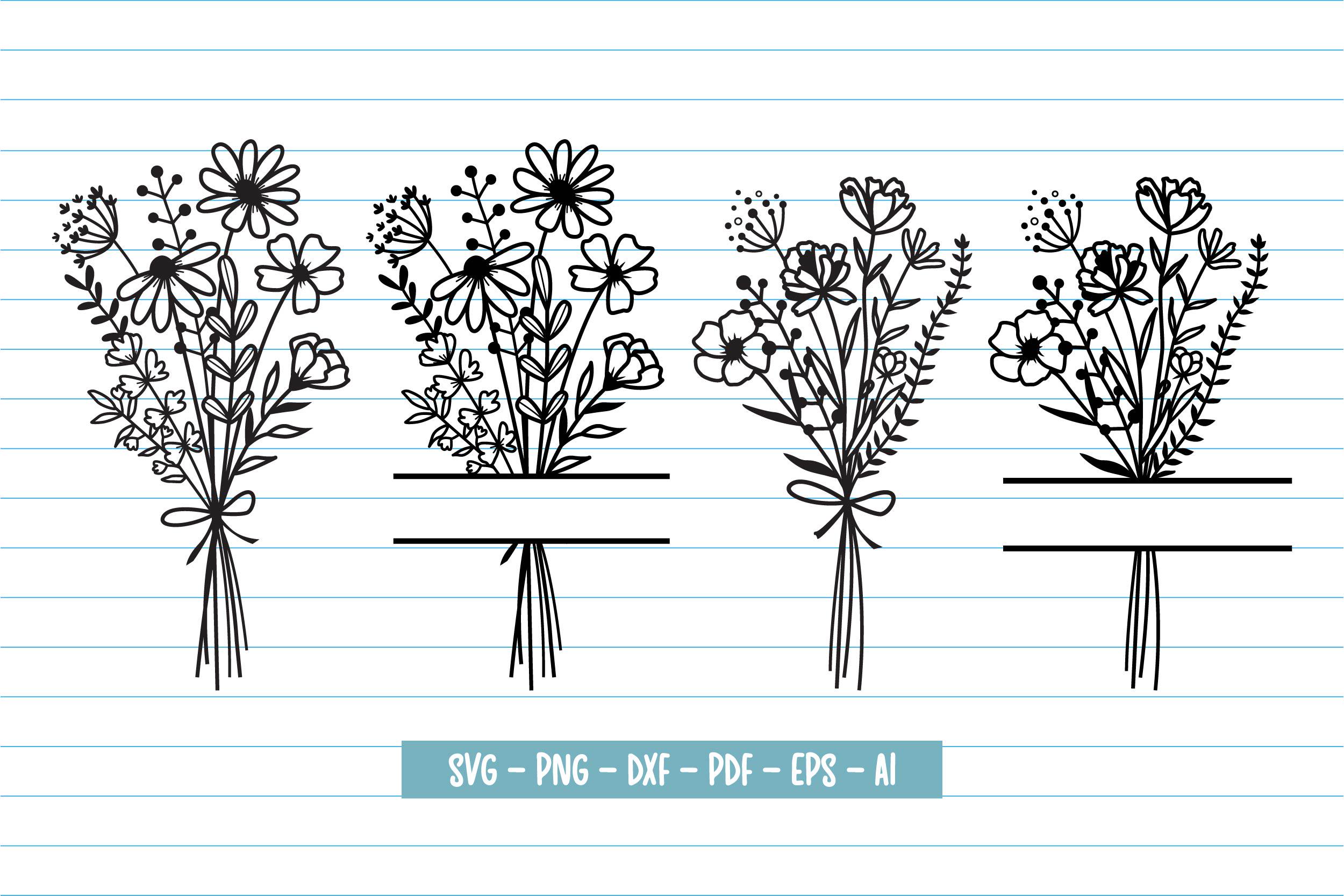 Flower Svg Files, Flower Svg Bundle, Flower Split Svg, Split Floral ...