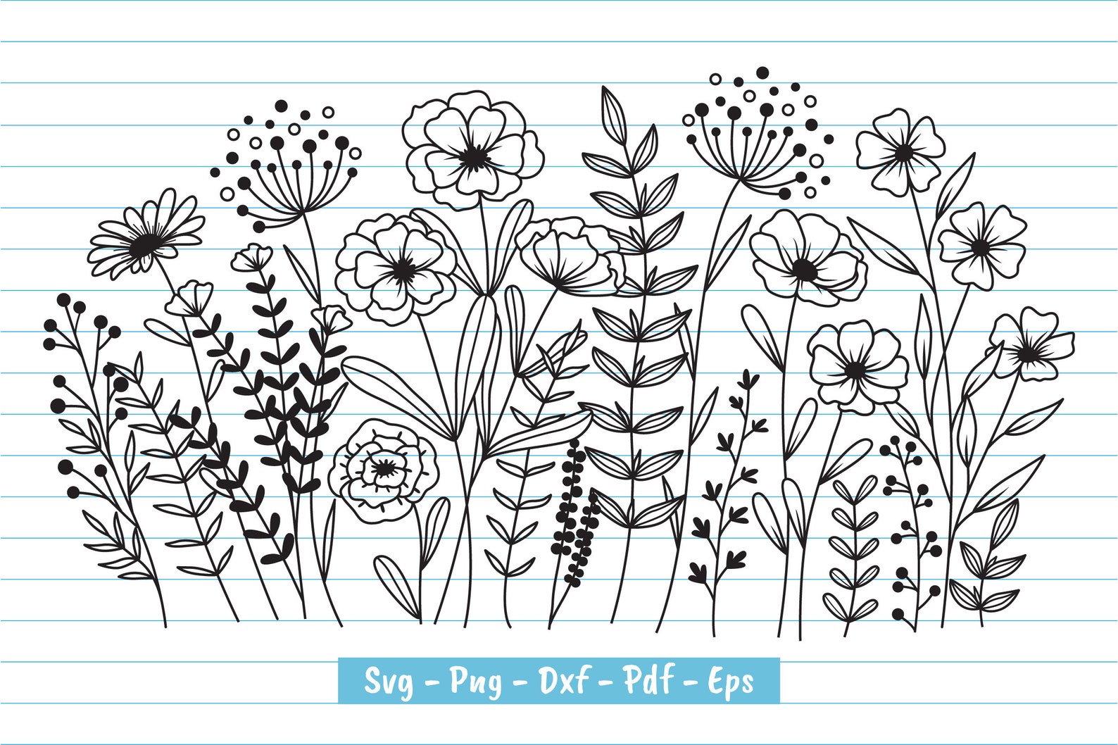 Wildflower Svg Files, Wildflower Blooms Svg, Flower Svg, Flower Meadow ...