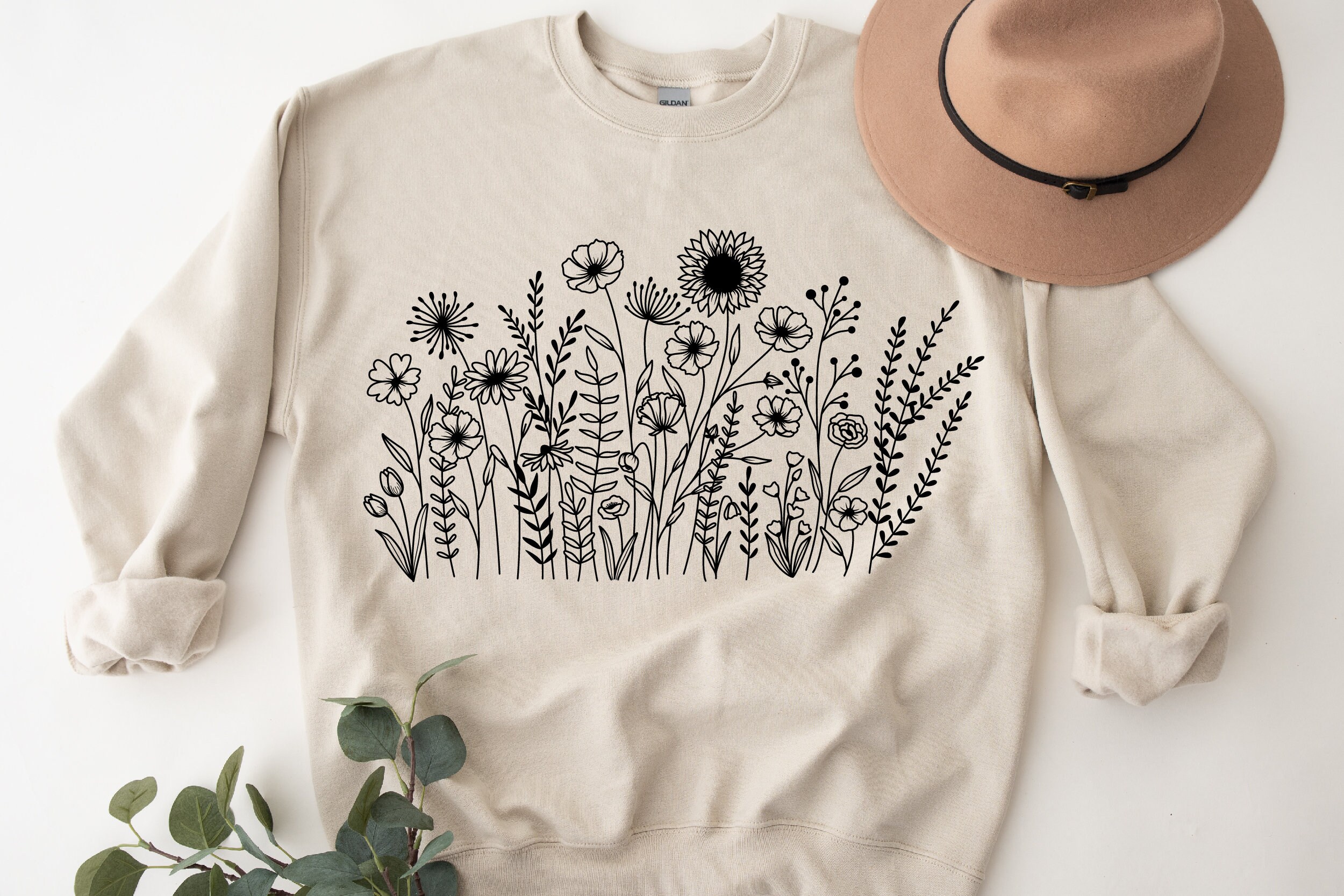 Wildflower Svg, Flower Meadow Svg, Flower Svg Files, Flower Line Art ...