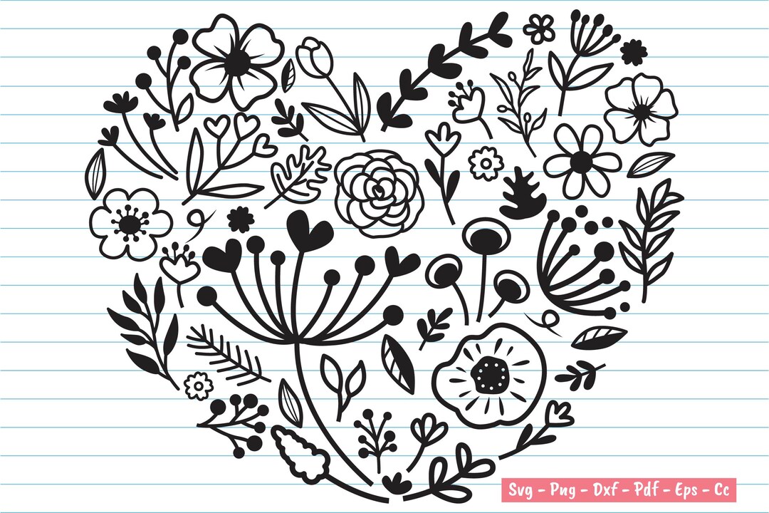 Flower Heart Svg, Flower Svg Files, Heart Svg, Heart Floral Svg, Flower ...