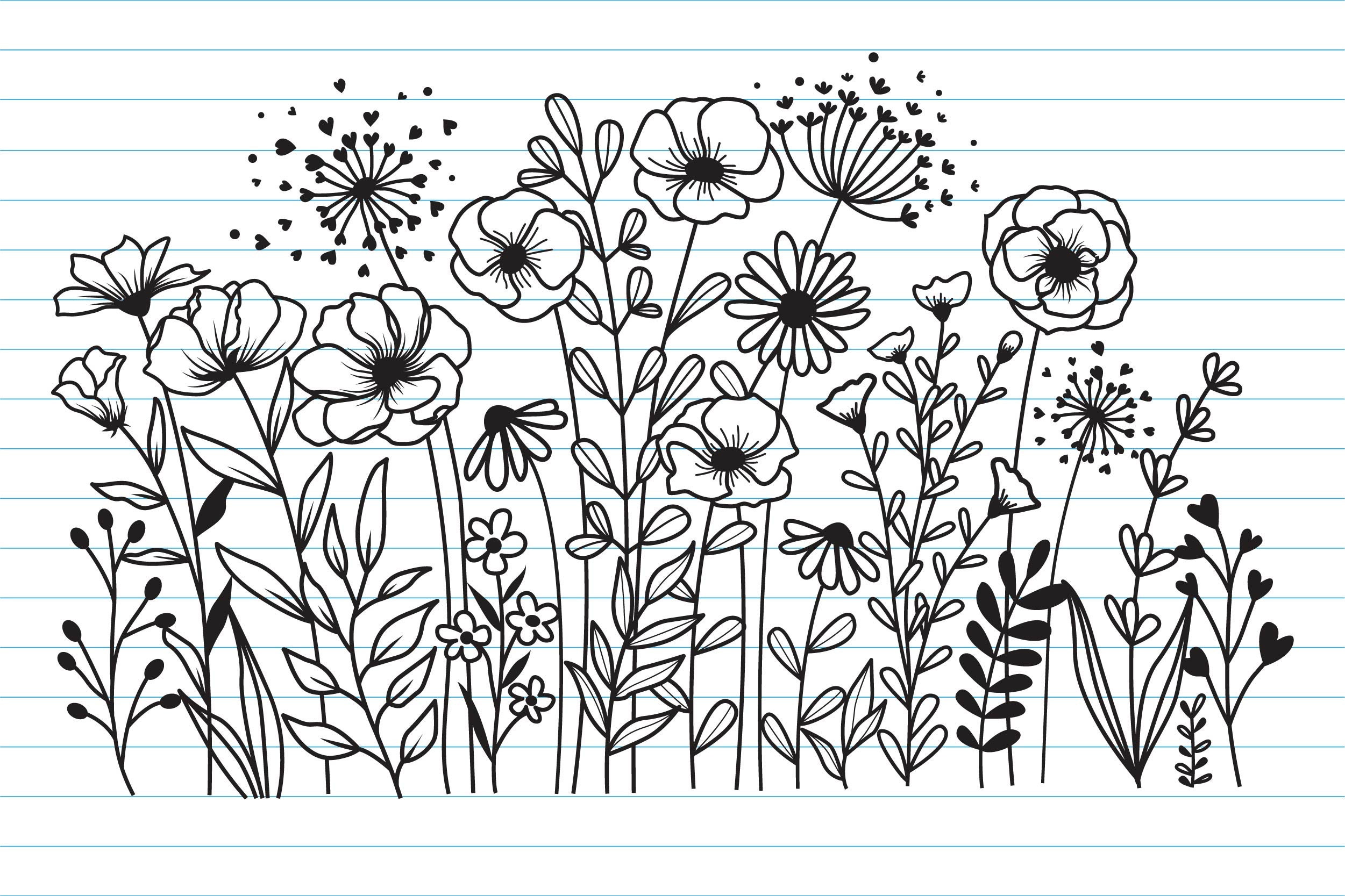 Flower Svg, Wildflower Svg, Hand Drawn Blooming Wildflower Meadow Svg ...