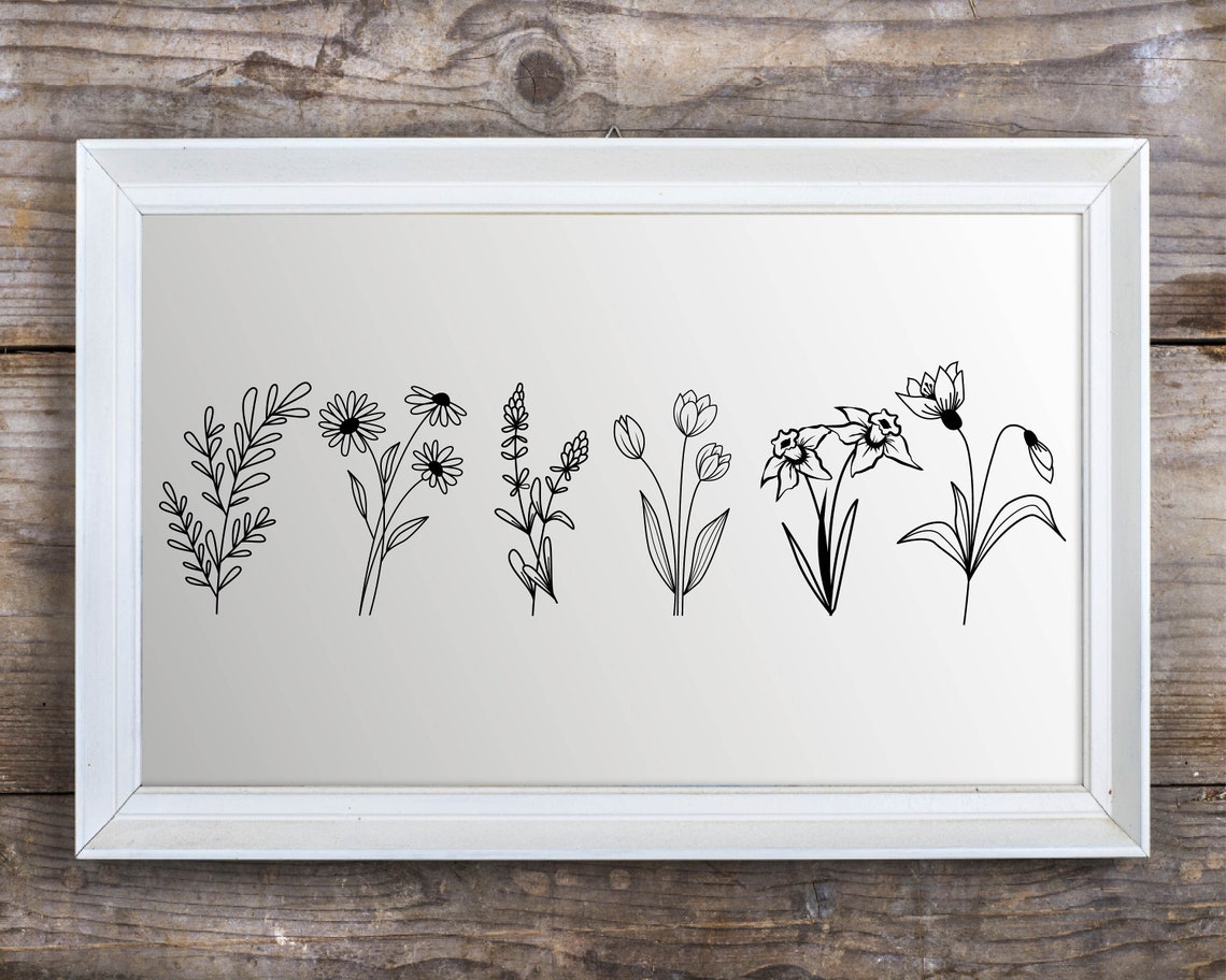 Flower Svg Wildflower Svg Flower and Leaf Botanital Element - Etsy