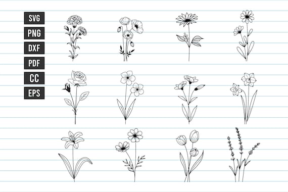 Flower Svg Flower Bundle Svg Flowers and Leaf Botanital - Etsy