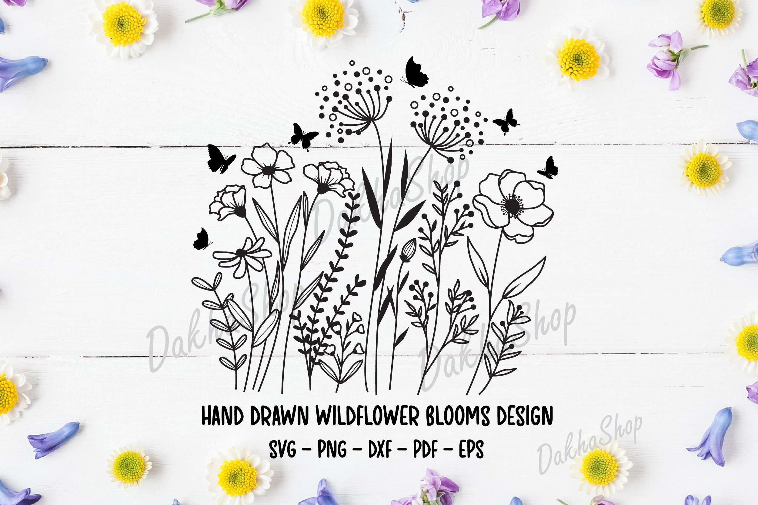 Wildflower Svg Files, Flower Meadow Svg, Flower Svg, Flower Border Svg ...