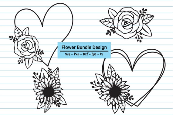 Flower Svg Bundle Flower Svg Flower Heart Svg Flower - Etsy