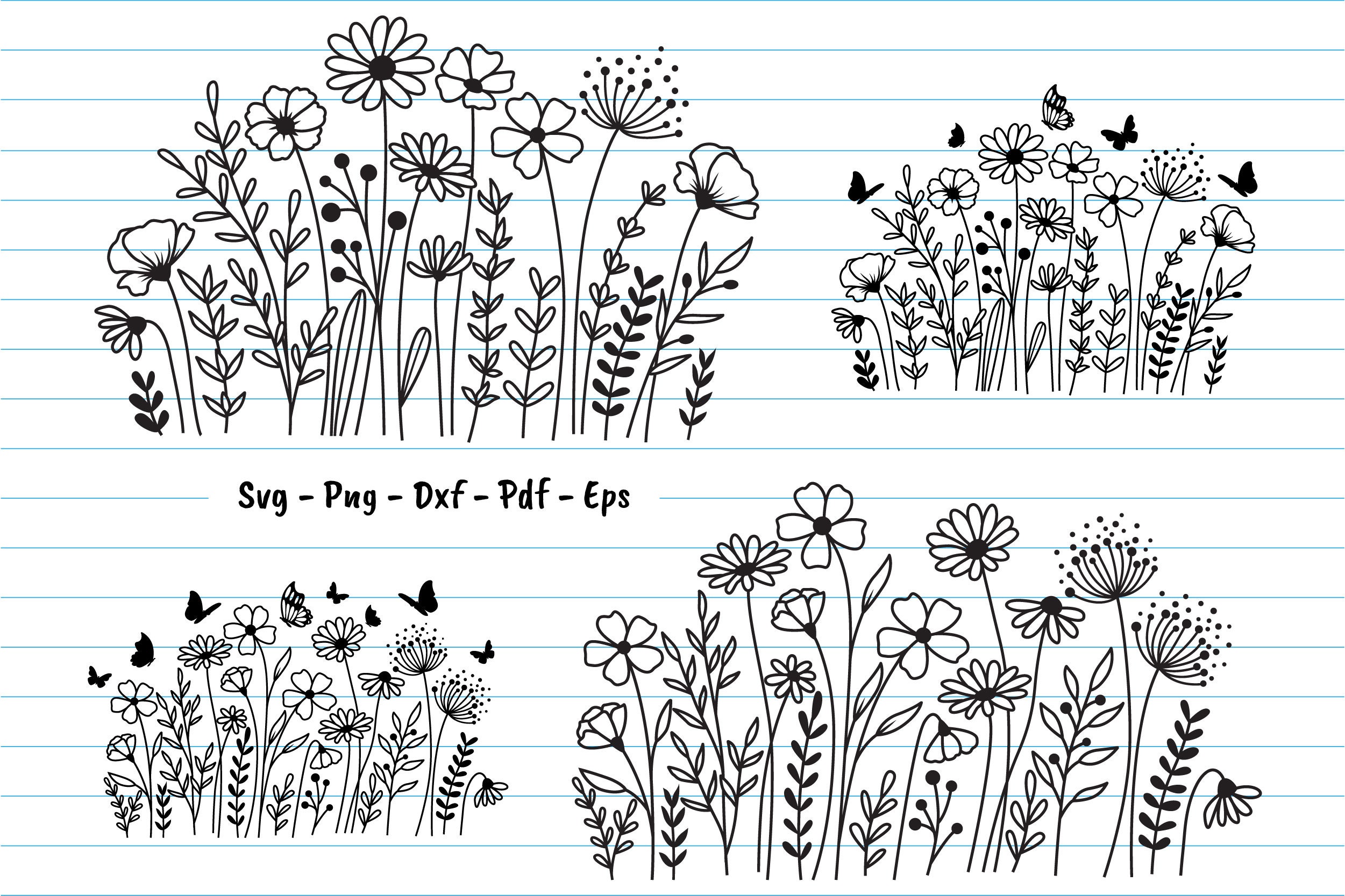 Wildflower Svg Bundle, Wildflower Svg Files, Flower Svg, Flower Border ...