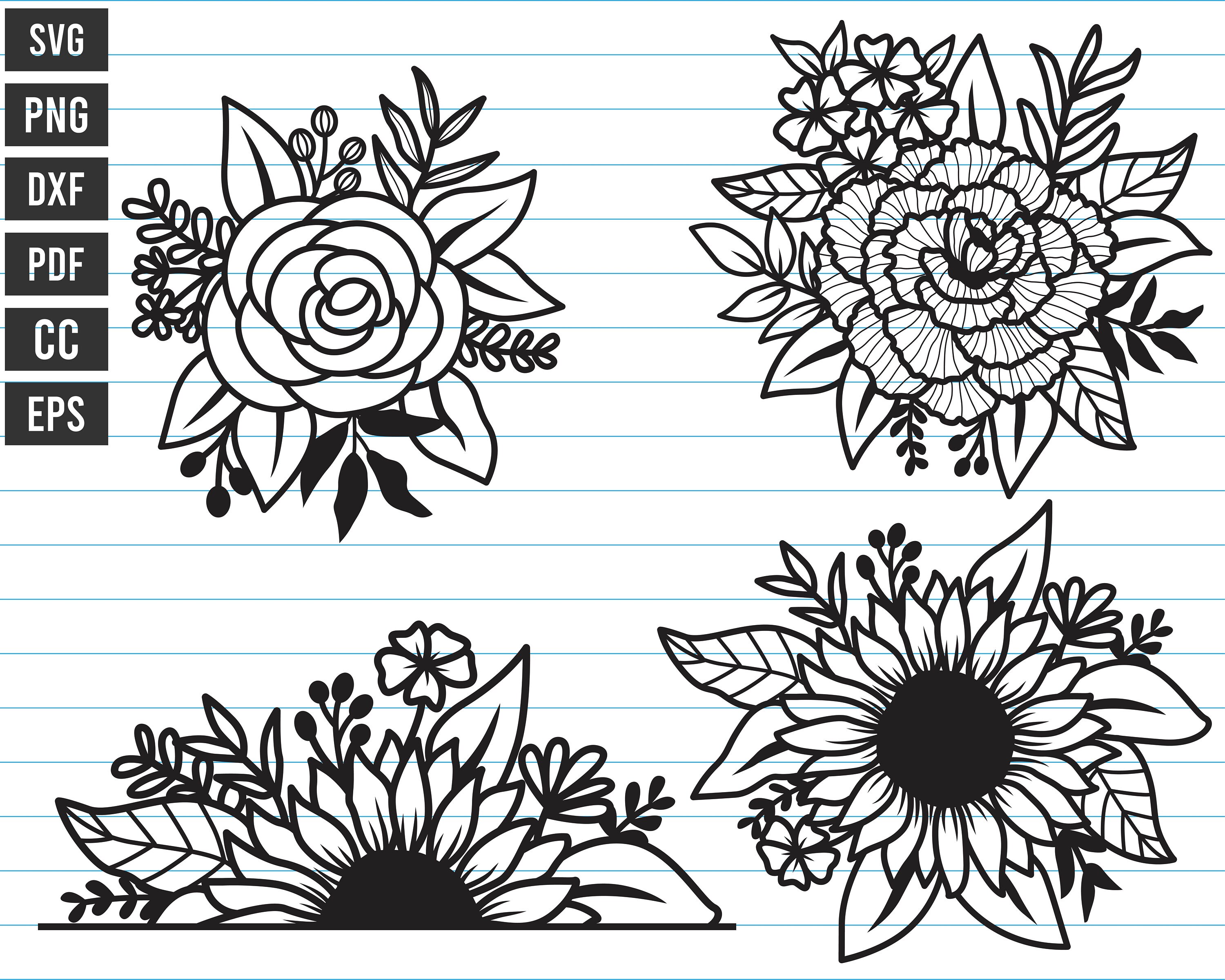 Flower Svg Files, Flower Svg Bundle, Flower Border Svg, Sunflower Svg ...