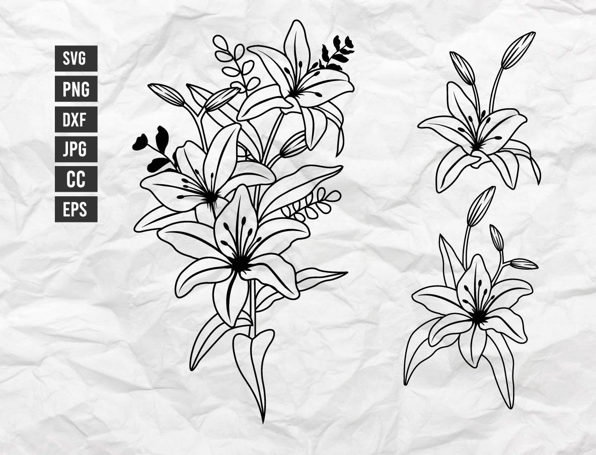 Lily Flower Svg, Flower Bouquet Svg, Flower Svg, Flower Bundle Svg, Svg ...