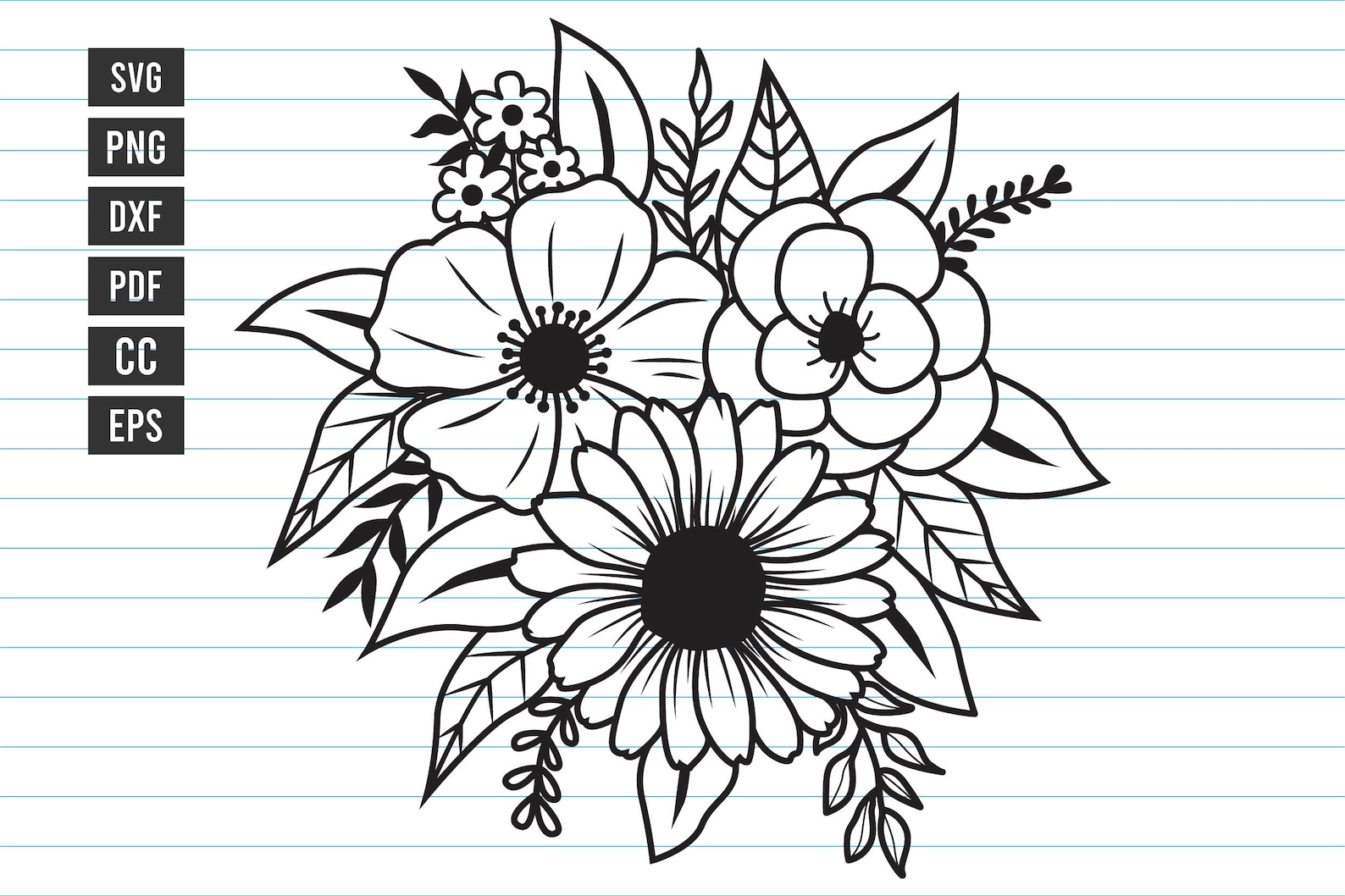 Flower Svg Flower Bouquet Svg Hand Draw Floral Wedding - Etsy