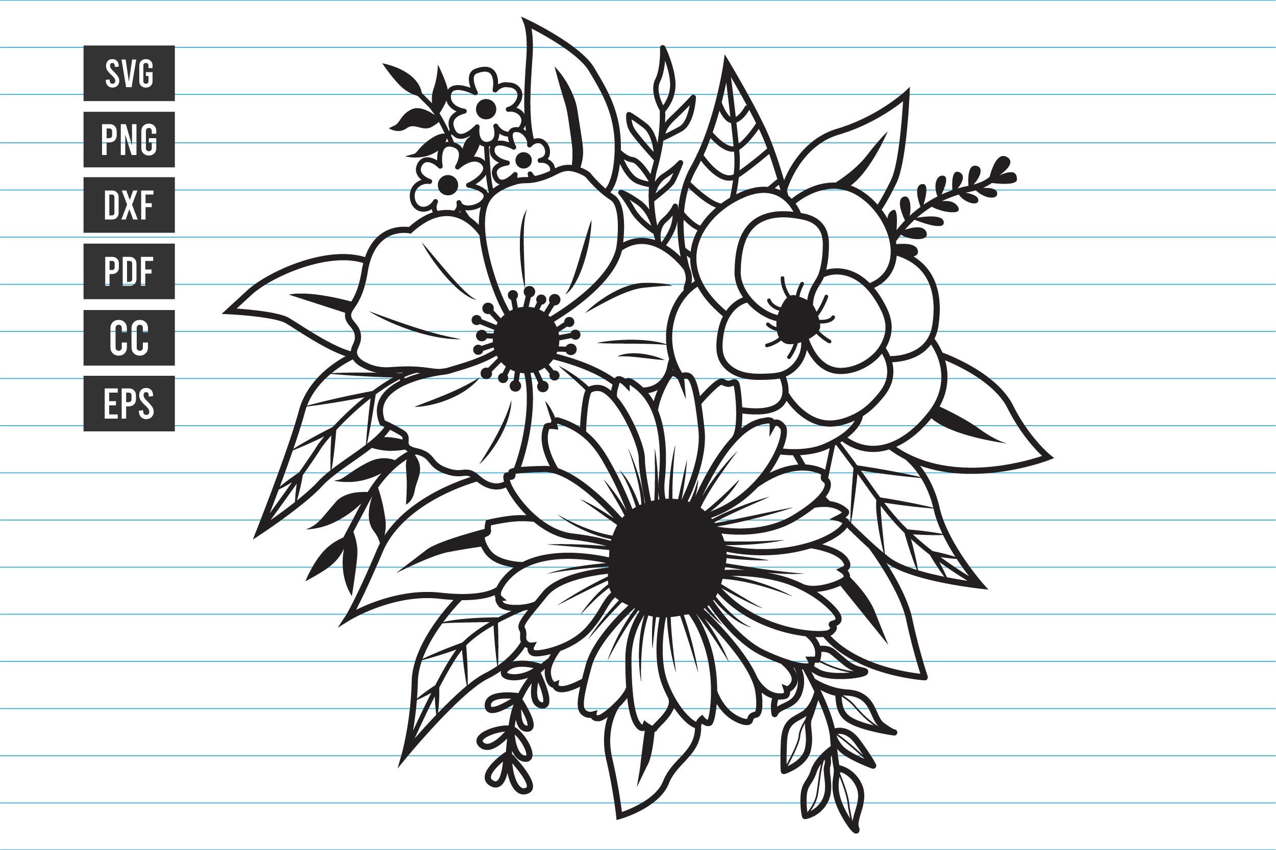 Flower Svg Flower Bouquet Svg Hand Draw Floral Wedding - Etsy