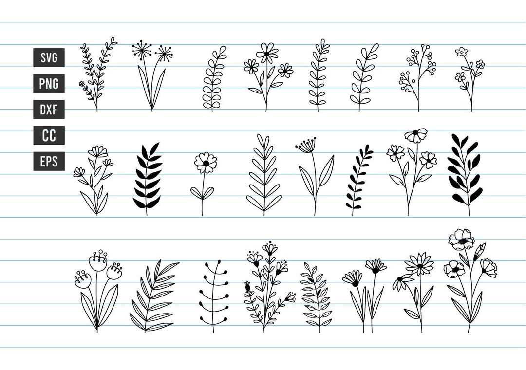 Flower Svg, Wildflower Svg, Flowers and Leaf Botanital Element Svg ...