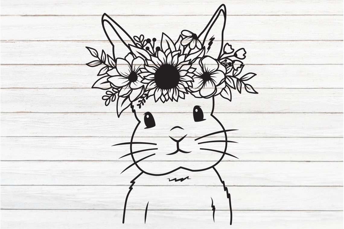 Cute Bunny With Flower Svg Rabbit Flower Svg Easter Rabbit - Etsy