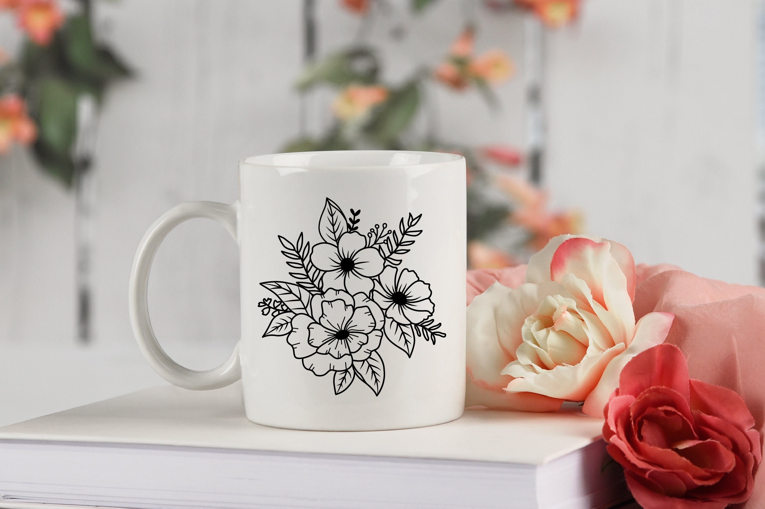 Floral Bouquet SVG: Hand Drawn Flower Clipart (digital Files) - Etsy