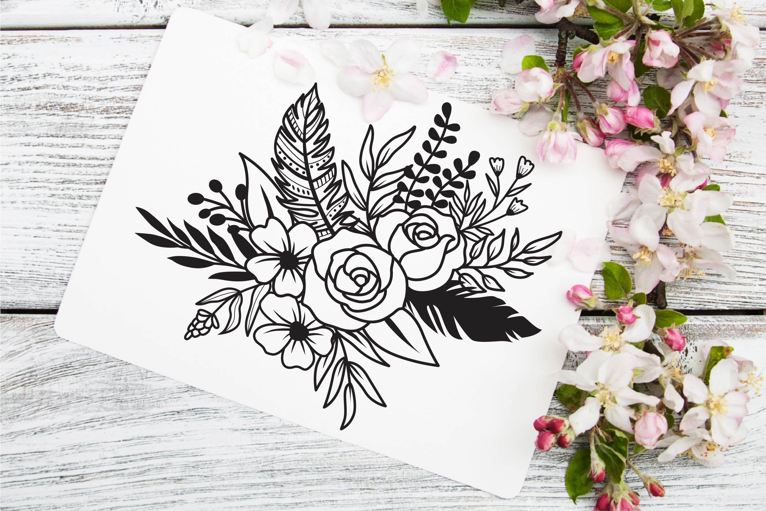 Floral Feather Svg Design, Flower Svg Files, Floral Bouquet Svg ...