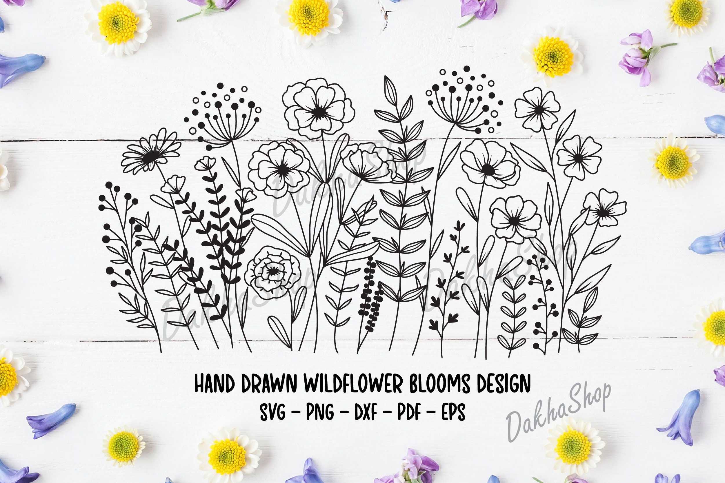 Wildflower Svg Files, Wildflower Blooms Svg, Flower Svg, Flower Meadow ...