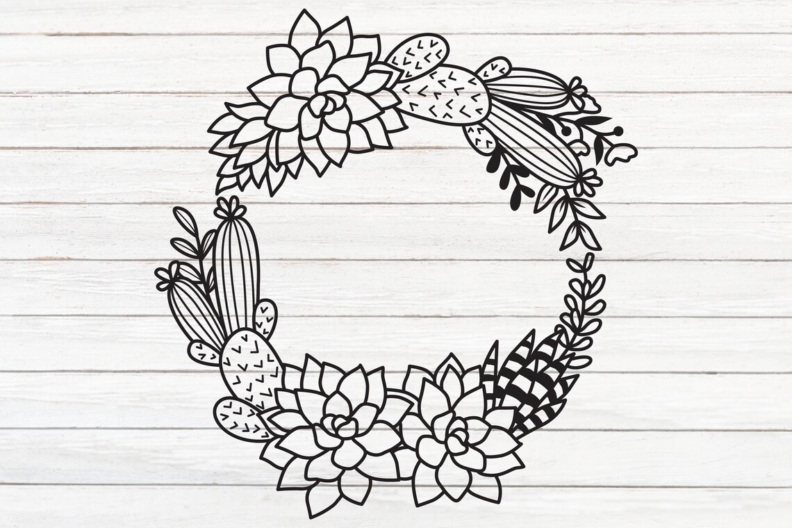 Cactus Frame Svg, Cactus Svg Files, Cactus Wreath Svg, Succulent Svg ...