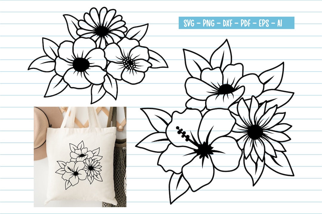 Flower Svg Files, Floral Svg, Flower Bouquet Svg, Flower Clipart, Hand ...
