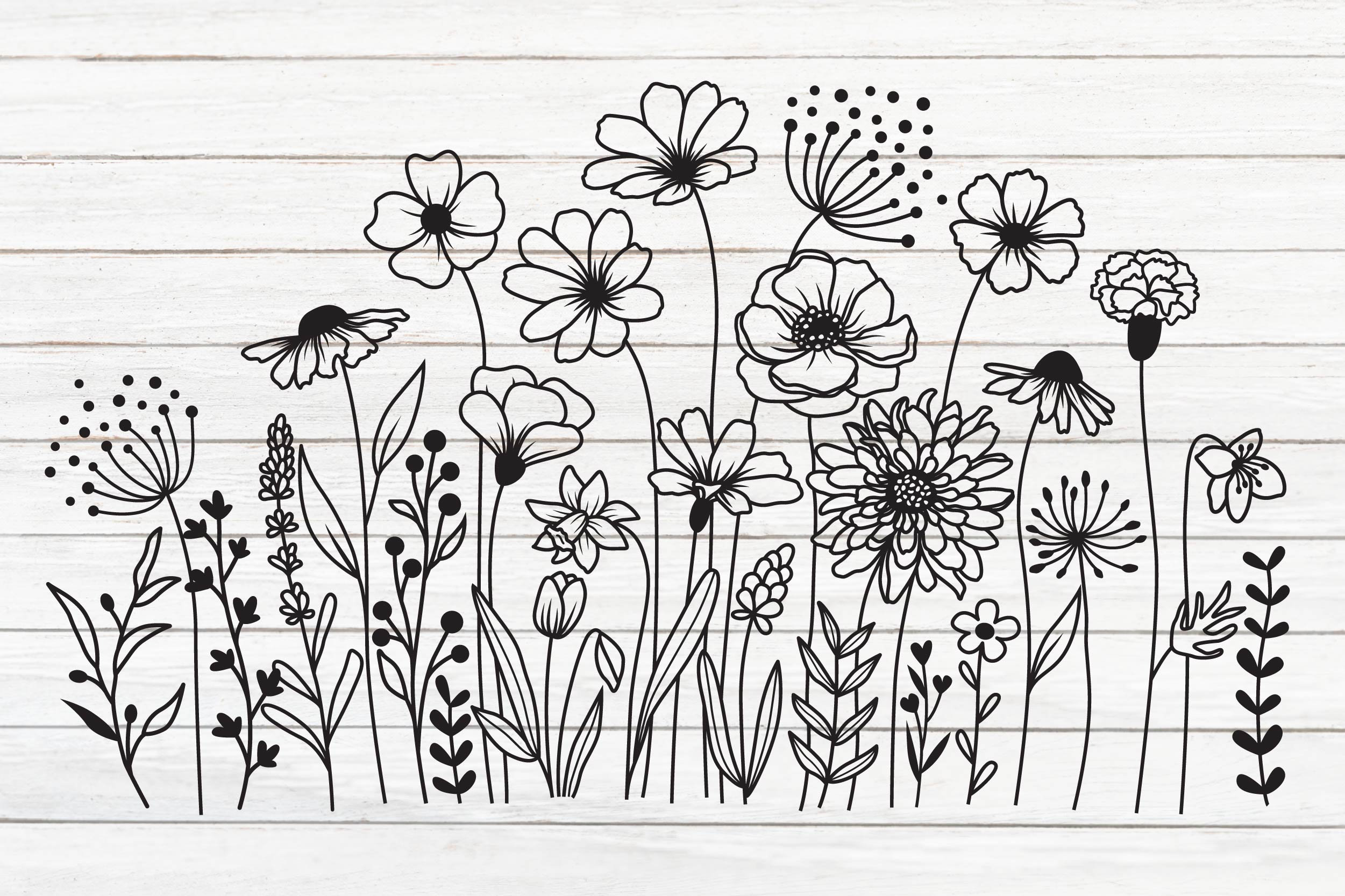 Wildflowers Svg Files, Wildflower Svg, Flower Svg, Flower Blooms Svg ...