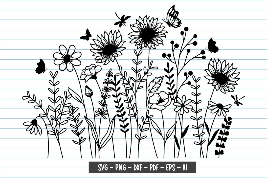 Wildflower Svg, Flower Svg, Sunflower Svg, Wildflower and Butterfly Svg ...