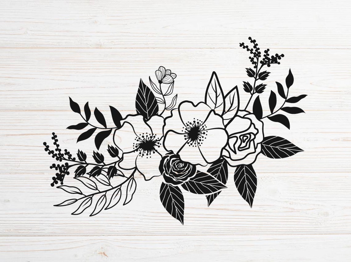 Fleur Svg, Svg bouquet de fleurs, fichier Svg floral, fleur dessinée à ...