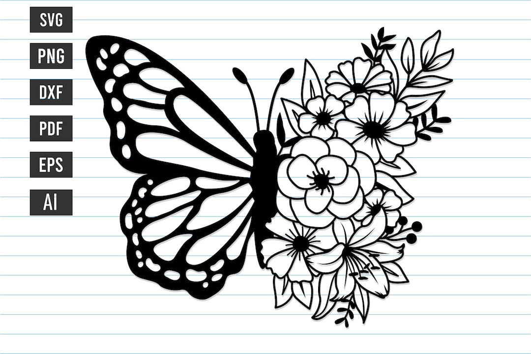 Floral Butterfly Svg, Flower Svg Files, Flower Butterfly SVG, Butterfly ...