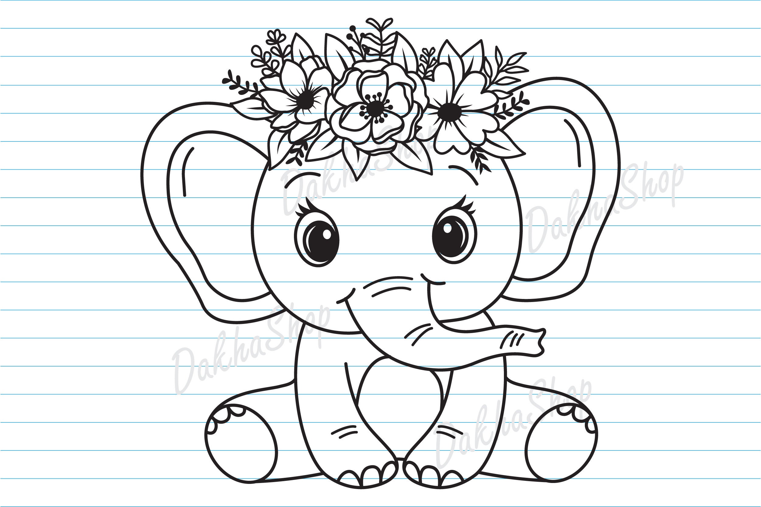 Elephant Svg Files Baby Elephant With Flower Svg Elephant - Etsy